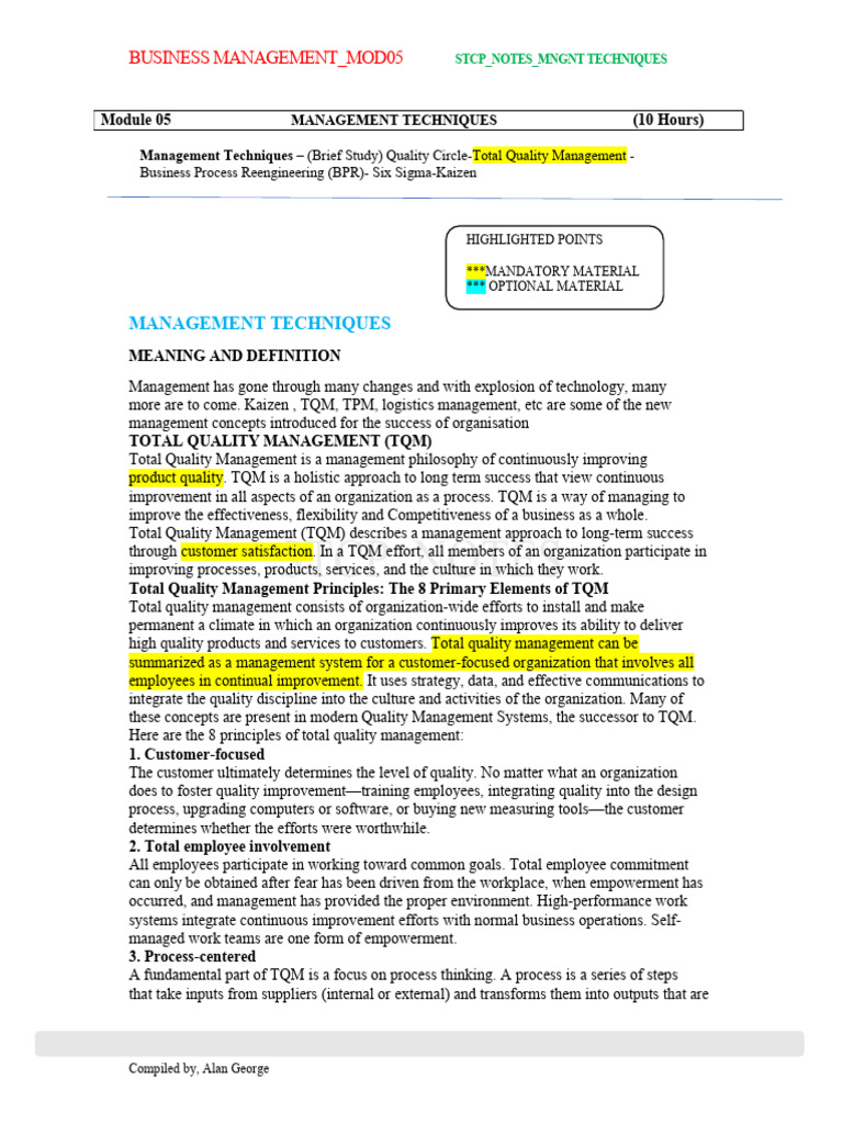 Unit 5 - Business Management - Bcom | PDF | Six Sigma | Business Process