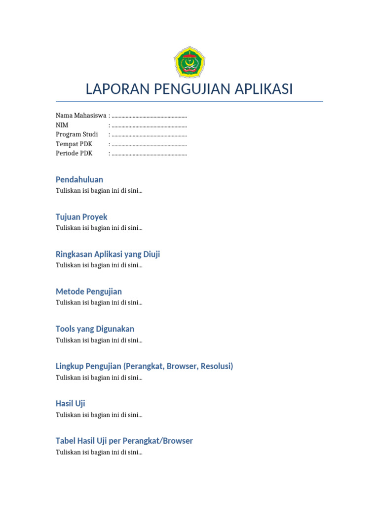 1 Template Laporan Pengujian Aplikasi PDK | PDF