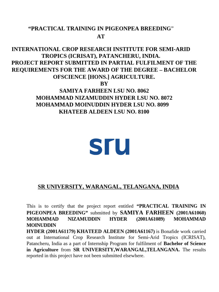 PPB Internship Report-Compressed | PDF | Irrigation | Plant Breeding