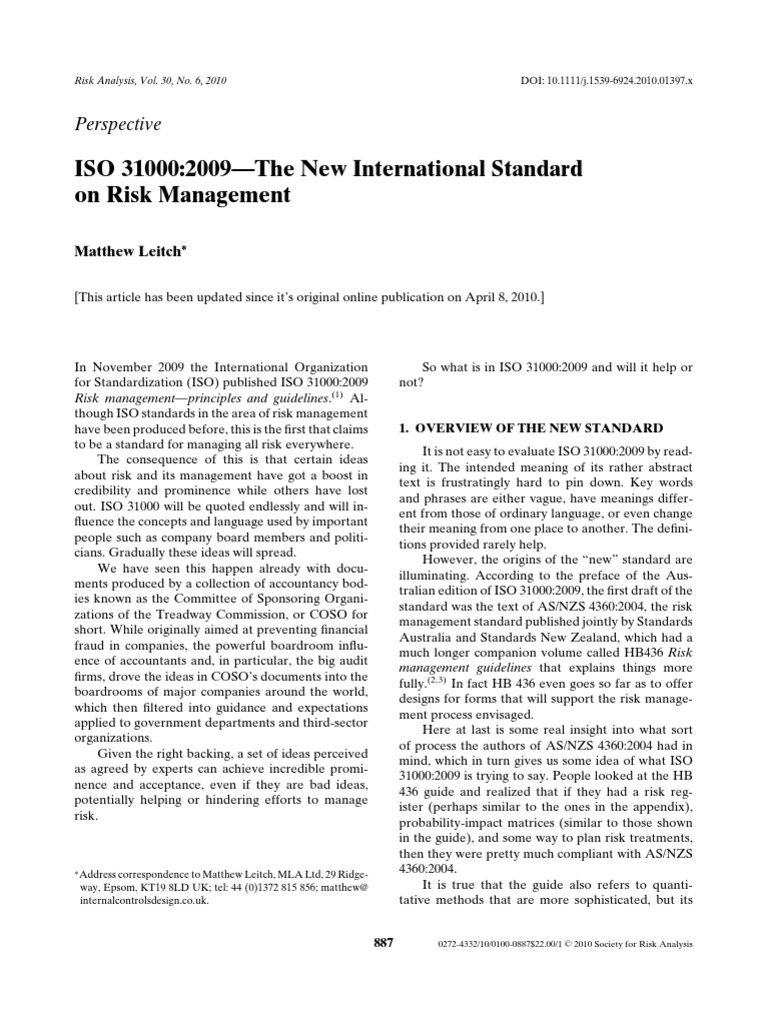 Risk Management Iso 31000 | PDF | Risk | Risk Management