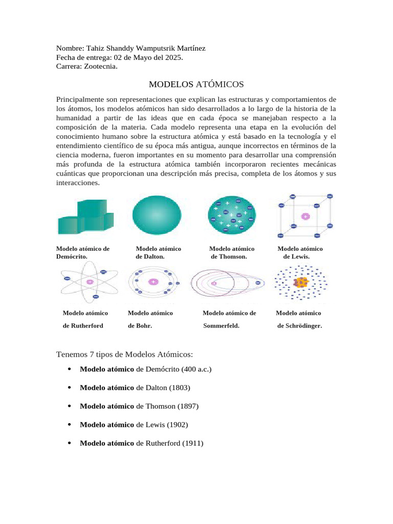 Modelos Atómicos Quimica Taller N.-2 | PDF | Átomos | Enlace químico