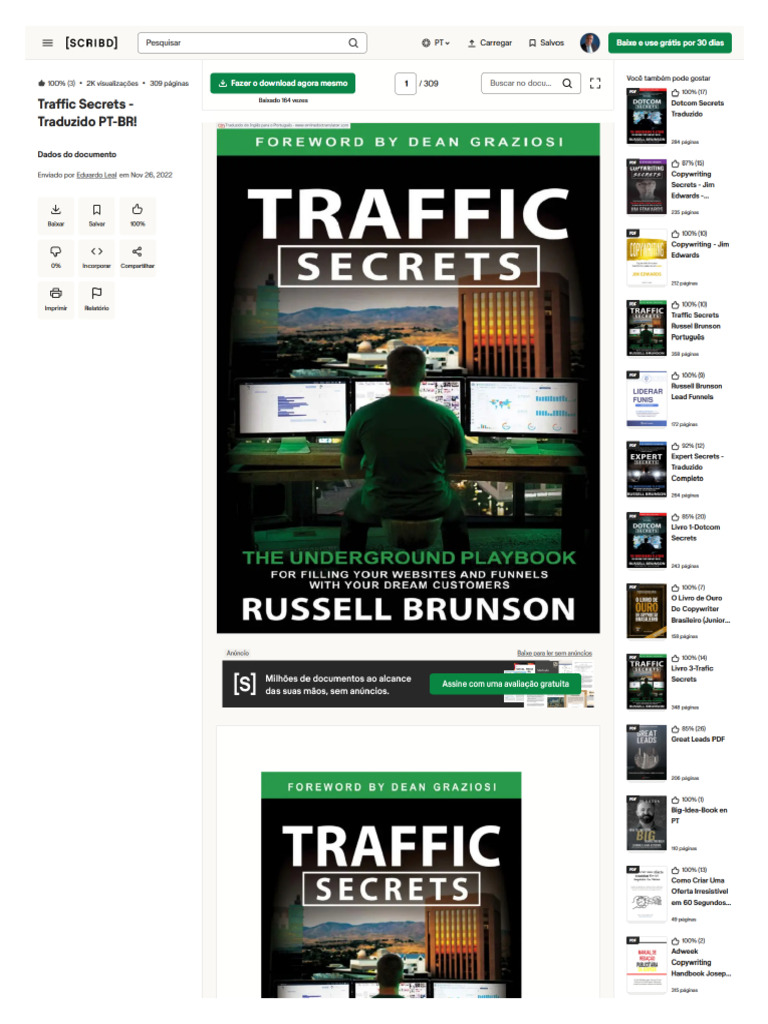 Screencapture PT Scribd Document 610463370 Traffic Secrets Traduzido PT ...
