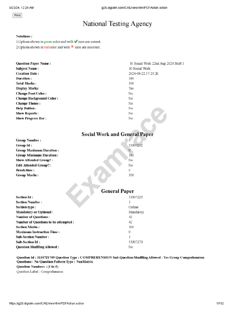 UGC NET Social Work Aug 2024 | PDF