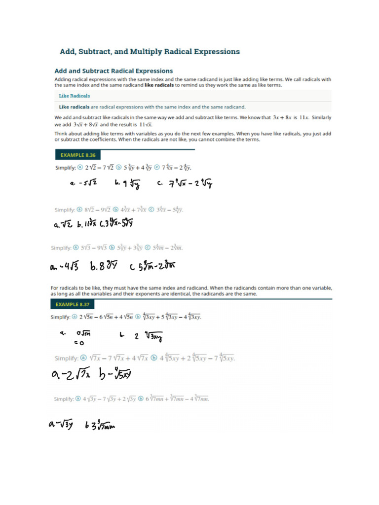 Operations On Radicals (Complete) | PDF