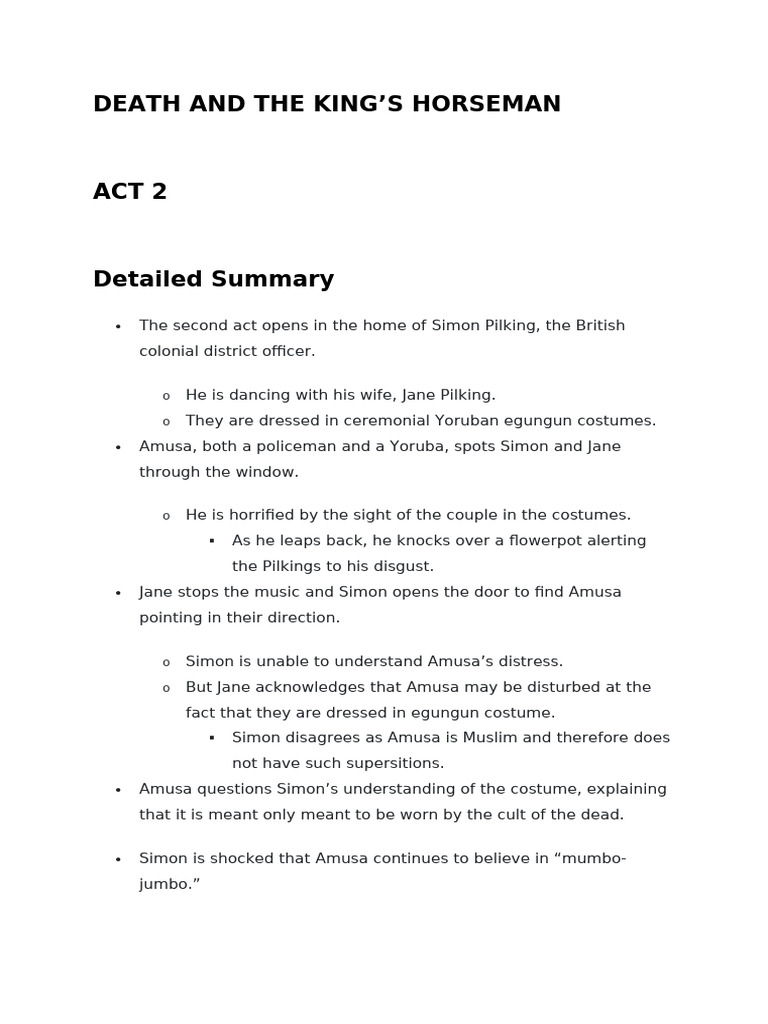 Act 2 Summary of Death and the King's Horseman | PDF