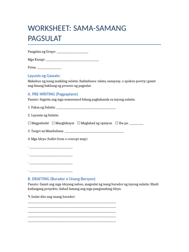 Sama-Samang Pagsulat Worksheet | PDF