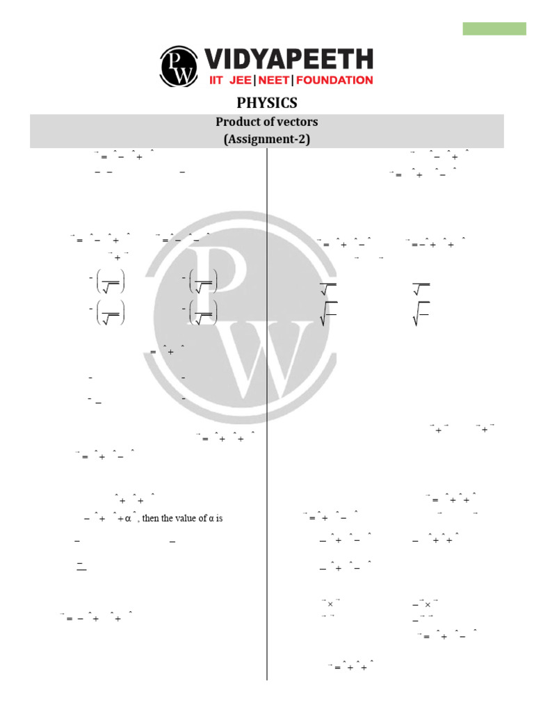 Assignment-02 - Product of Vectors - Physics - 11th JEE - Keshav Sir ...