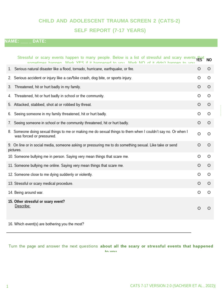 CATS 2 Selfreport English DSM Scoring Only | PDF | Psychological Trauma ...