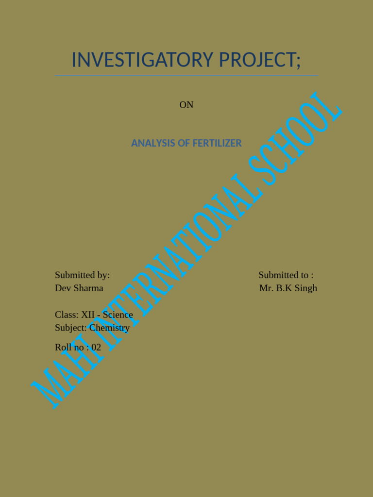 Analysis of Fertilizer Project | PDF | Fertilizer | Chemistry