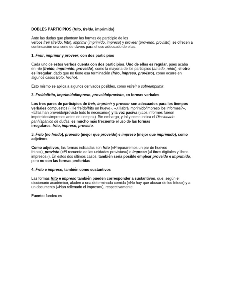Participios de freír, imprimir y proveer | PDF