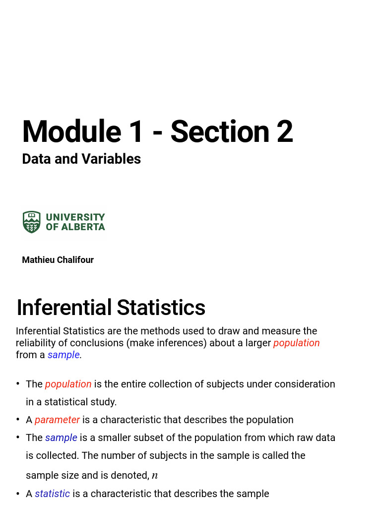 Module 1 Section 2 Data and Variables Complete | PDF | Statistics | Statistical Inference