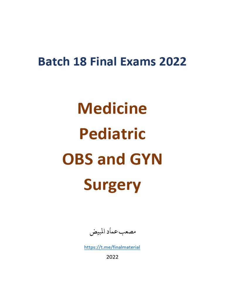 Batch 18 Final Exams Medicine 2022 | PDF | Medical Specialties ...