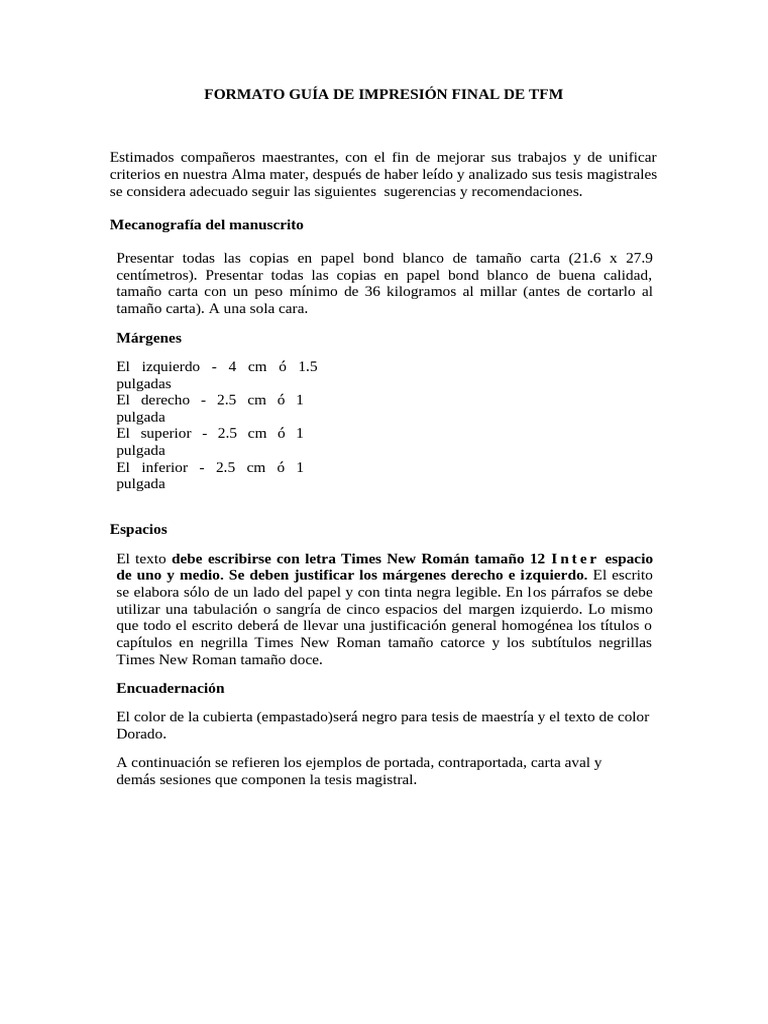 Formato Guía de Impresión de TFM | PDF | Science