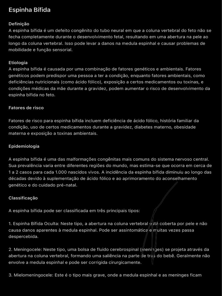 Espinha Bífida - Resumo Sobre A Espinha Bífida | PDF | Doenças e ...
