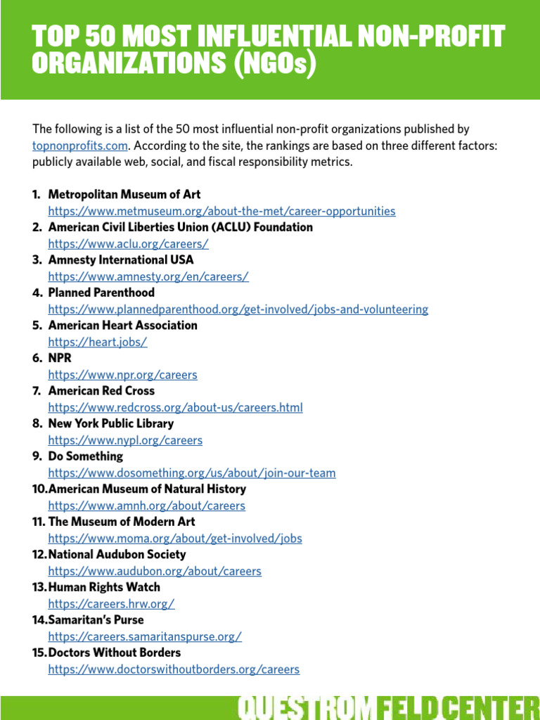 Top 50 Most Influential NGOs 1 | PDF | Non Profit Organizations