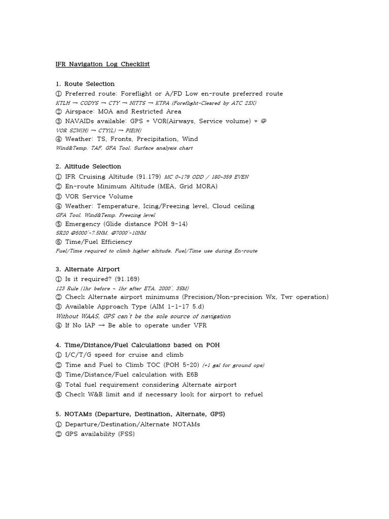 (IFR) Navigation Log Checklist | PDF | Instrument Flight Rules | Air ...