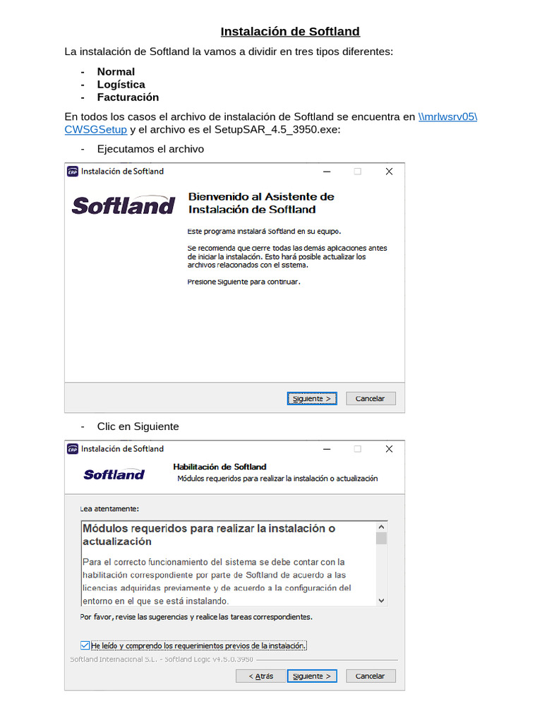 Guía de Instalación de Softland | PDF
