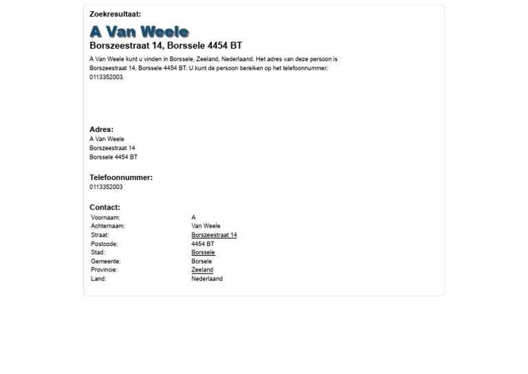 A Van Weele - Borszeestraat 14, Borssele 4454 BT | PDF