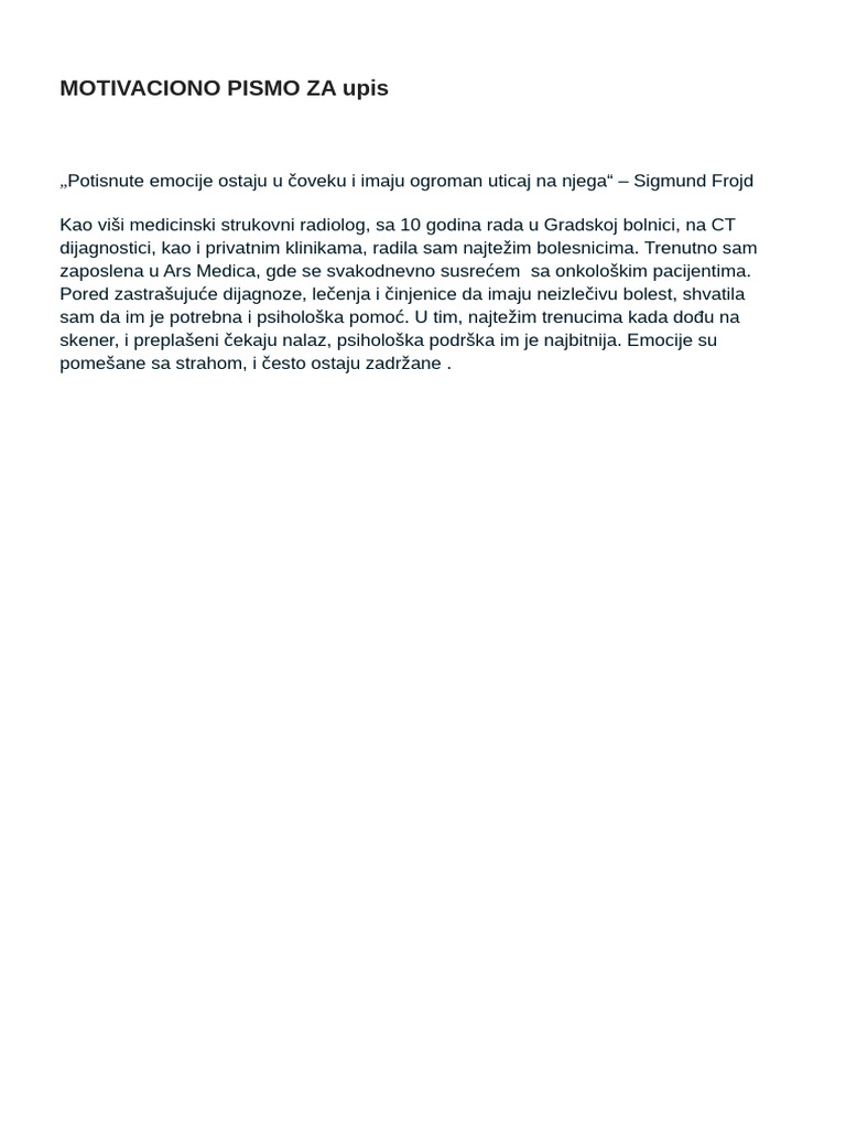 Motivaciono Pismo | PDF