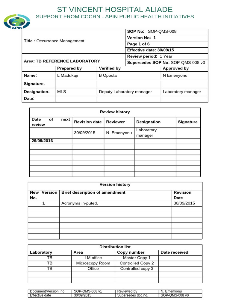 SOP-QMS-008 v1 Occurrence Management | PDF