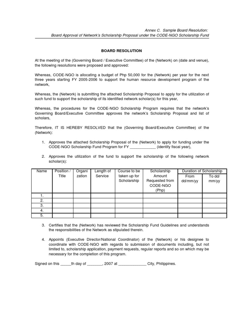AnnexB Sample Board Resolution | Download Free PDF | Government