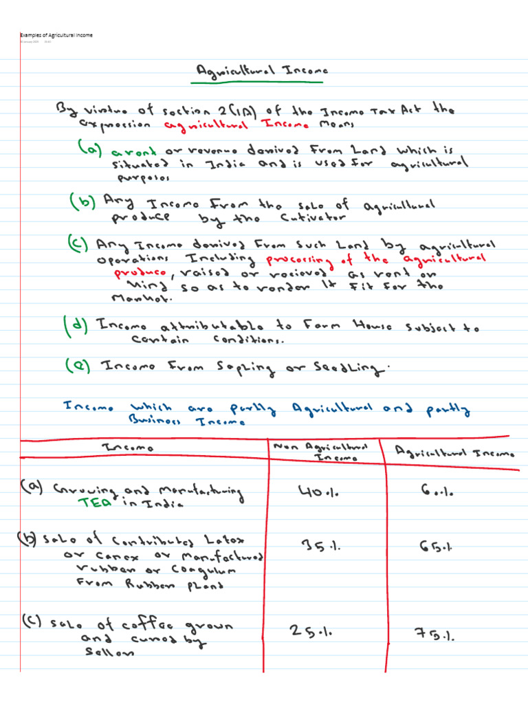 Agricultural Income Handwritten Notes | PDF