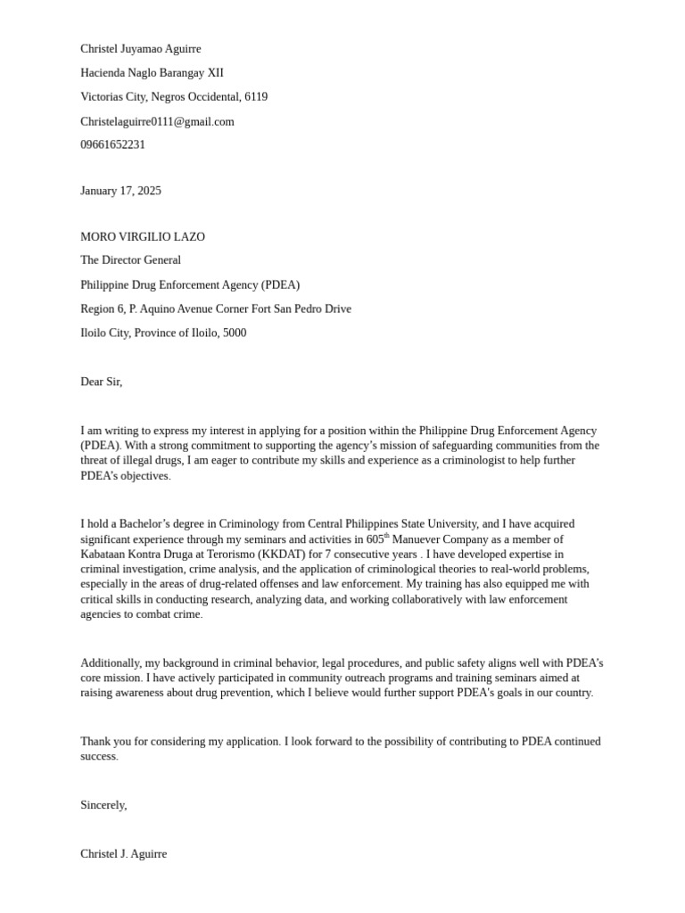 Telay Pdea Application Letter | PDF