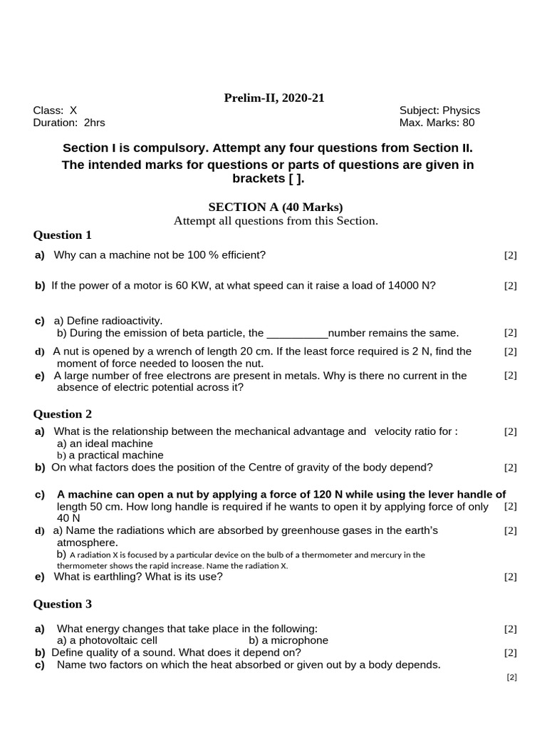 SOUS Physics Prelim-2 2020-21 | PDF | Atomic Nucleus | Force