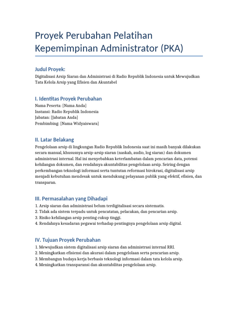 Proyek Perkubahan PKA Digitalisasi Arsip RRI | PDF