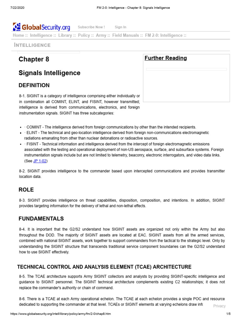 FM 2-0 - Intelligence - Chapter 8 - Signals Intelligence | PDF ...