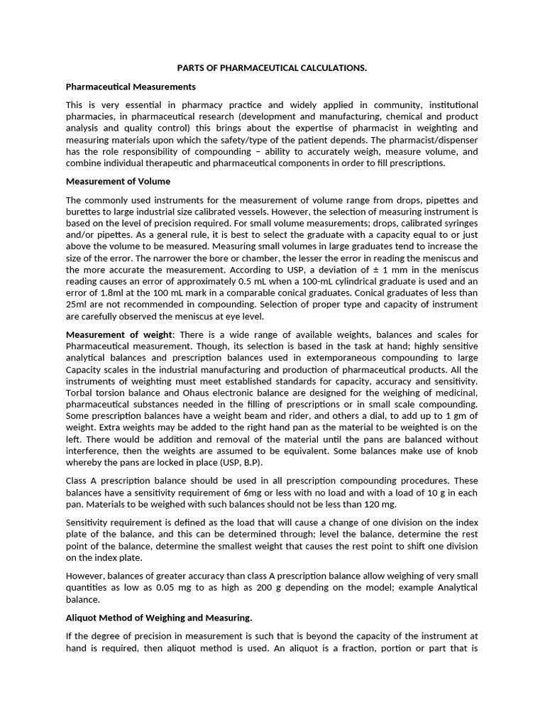 Fundamental Measurements and Calculations | PDF | Weighing Scale | Dose ...
