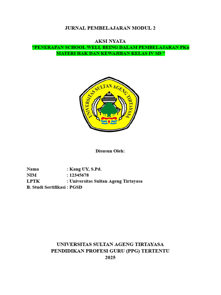 Contoh Jurnal Pembelajaran Modul 2 - School Well Being | PDF