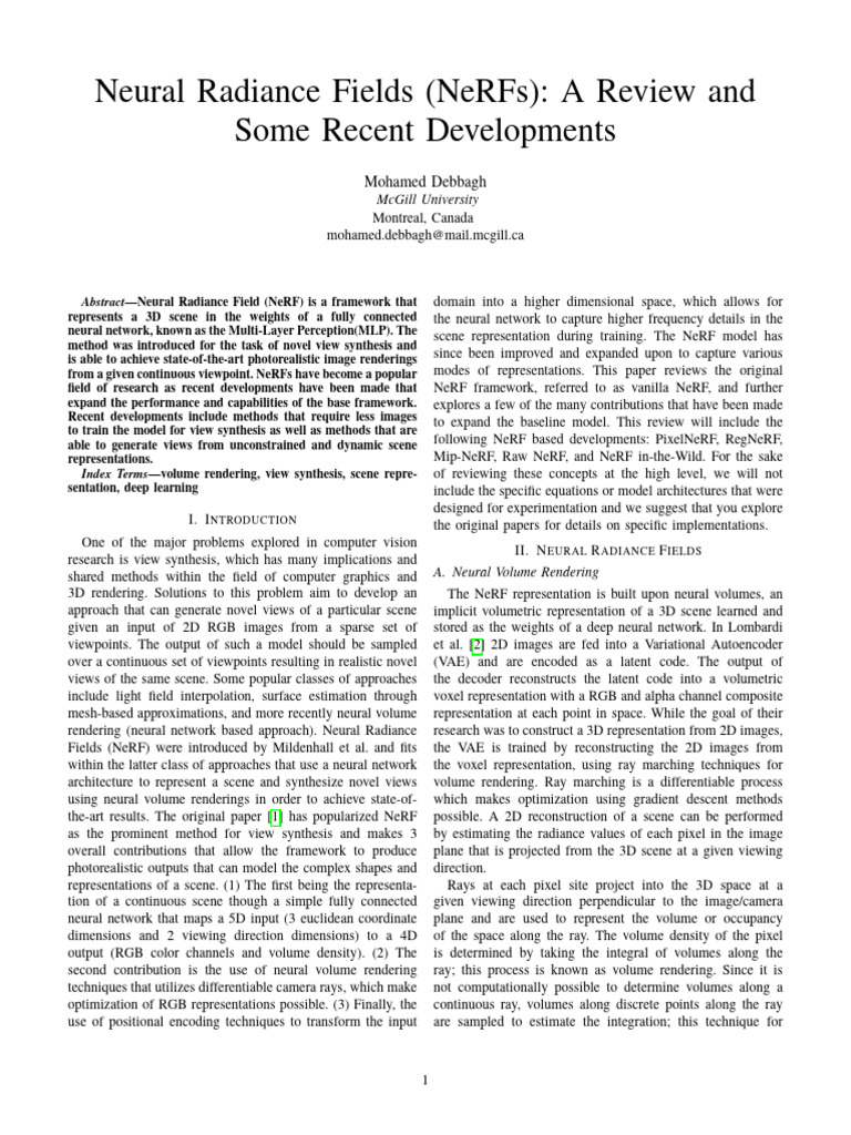 Neural Radiance Fields NeRFs A Review and Some Rec | PDF | Rendering (Computer Graphics) | Graphics
