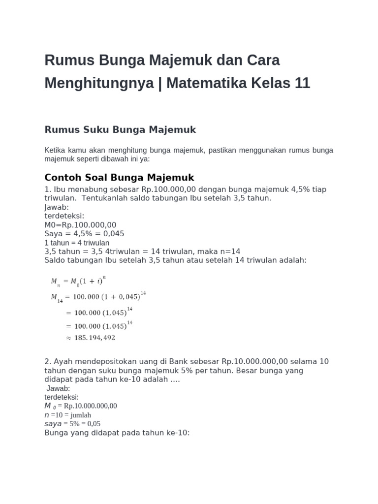 Rumus Bunga Majemuk Dan Cara Menghitungnya | PDF