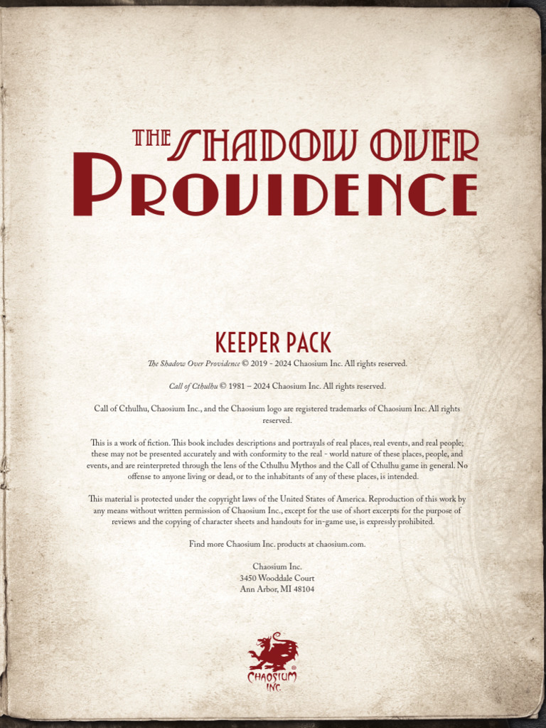 The Shadow Over Providence - Keeper Pack | PDF