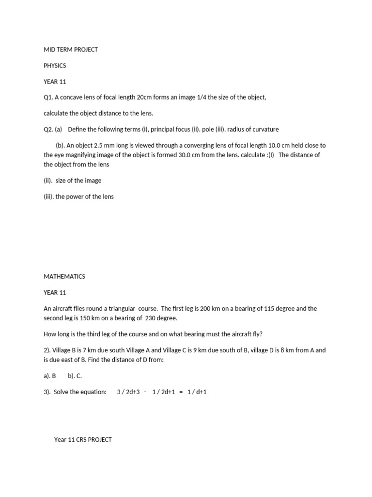 Mid Term Project Year 11 | PDF