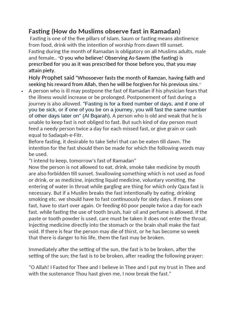 How Does Muslim Observe A Day of Fast in The Month of Ramadan | PDF ...