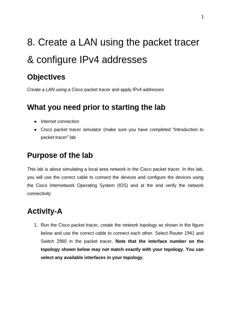 8 Create A LAN Using The Packet Tracer & Configure IPv4 Addresses | PDF | Router (Computing ...