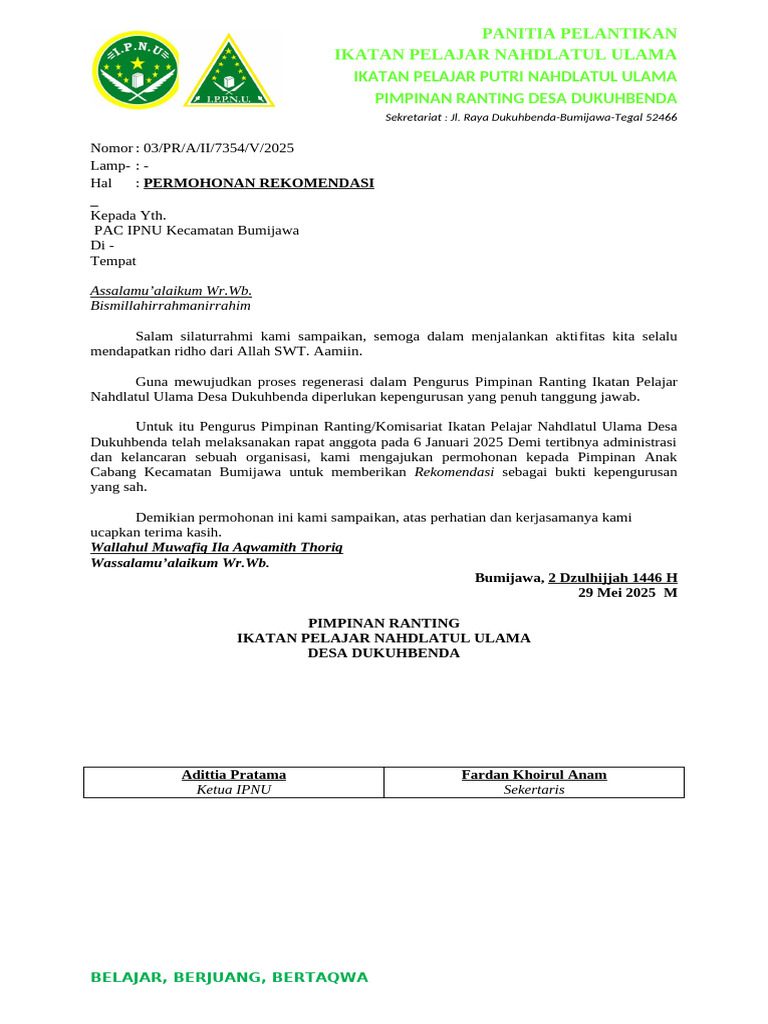 Permohonan Rekomendasi Pac | PDF