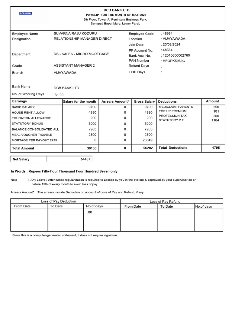 MAY 2025 Monthly Payslip | PDF | Tax Deduction | Economies