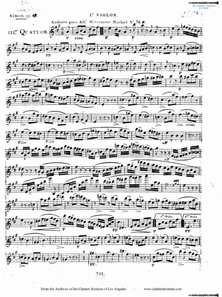 (Clarinet Institute) Aimon, Léopold - String Quartet, Op. 47, No. 3 | PDF
