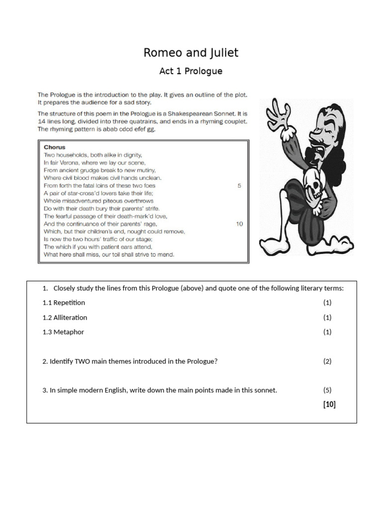 Act 1 Prologue RJ Worksheet | PDF | Romeo And Juliet