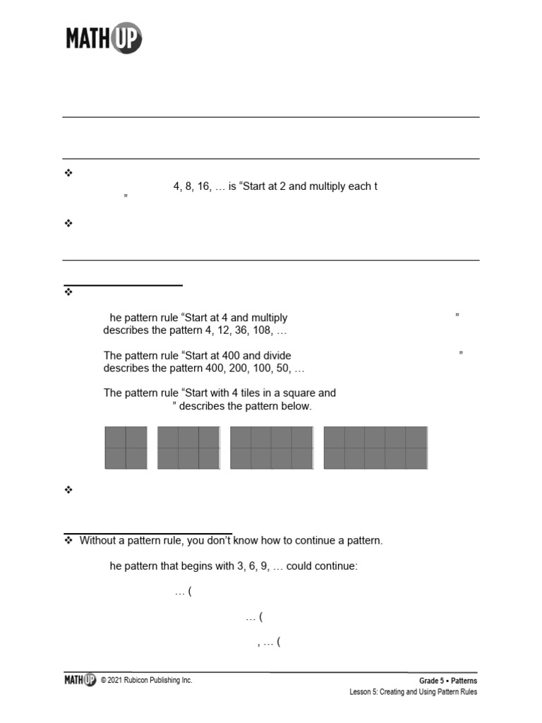 Grade 5 Pattern Rules Lesson Guide | PDF