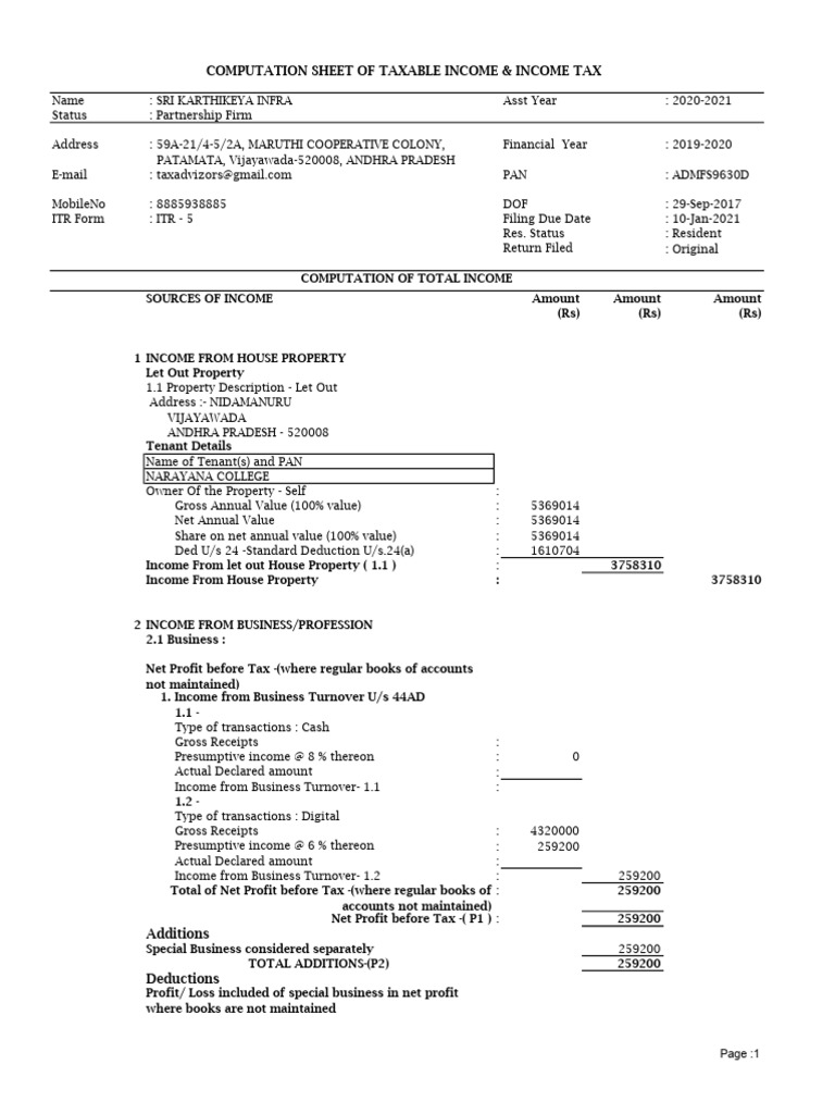 Computation (2020 21) | PDF | Taxes | Income