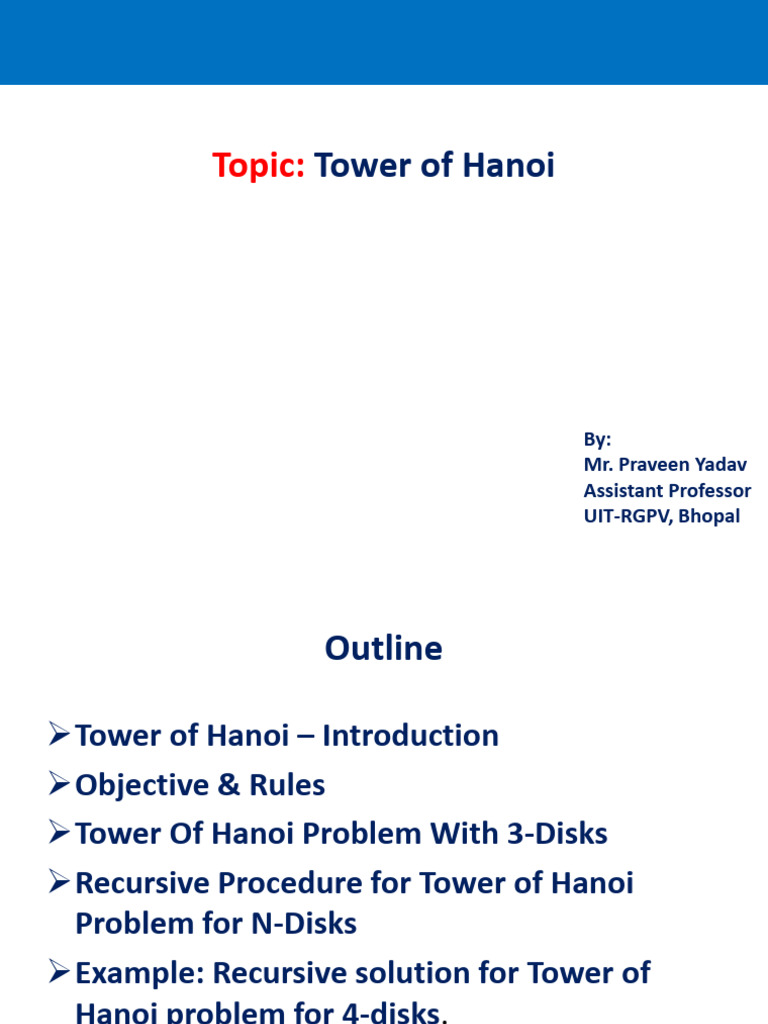 Tower of Hanoi-By Asst Prof Praveen Yadav | PDF | Mathematical Logic | Mathematics