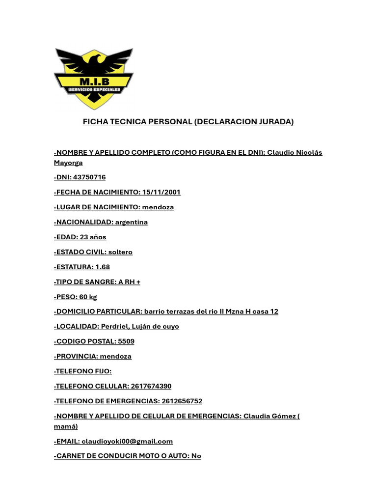 Ficha Tecnica Guardias | PDF