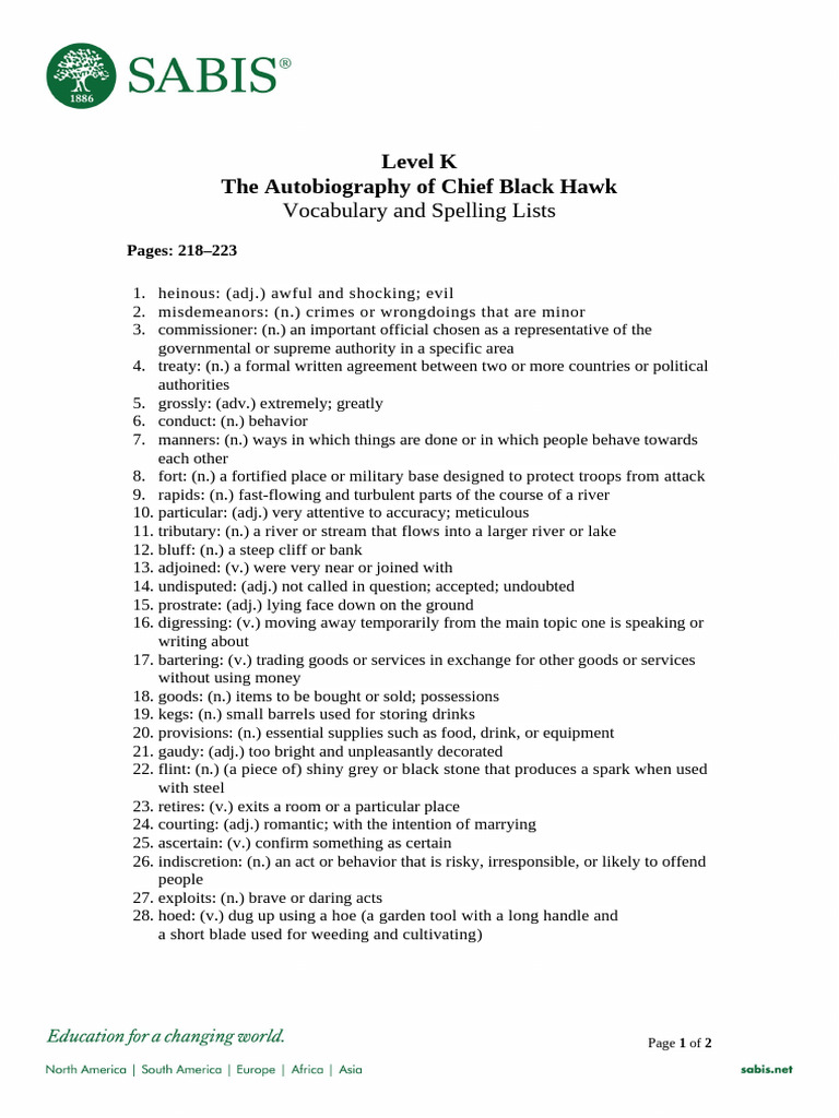 AY2425 Level K Anthology Vocabulary The Autobiography of Chief Black ...