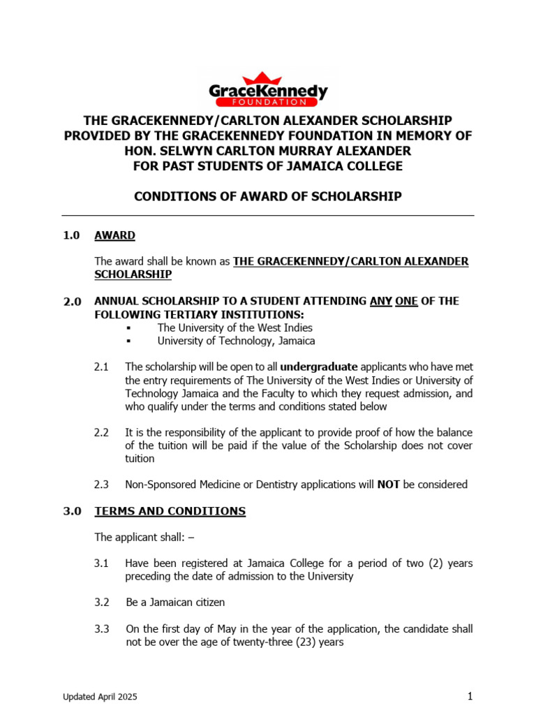 GraceKennedy/Carlton Alexander Scholarship | PDF