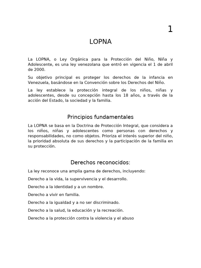 LOPNA: Protección Integral de la Infancia | PDF | Derechos de los niños ...