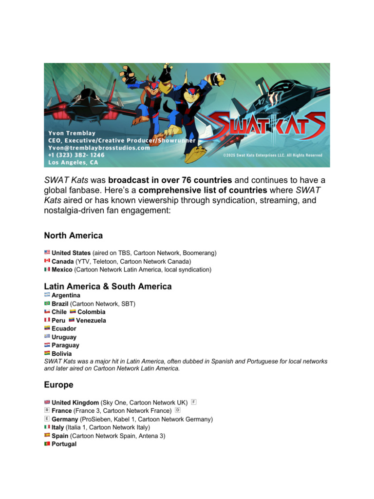 Global Reach of SWAT Kats Series | PDF | Asia | Children's Television
